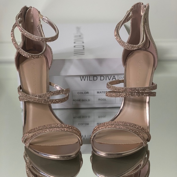 Wild Diva | Shoes | Wild Diva Lounge Rose Gold Rhinestone Heels | Poshmark